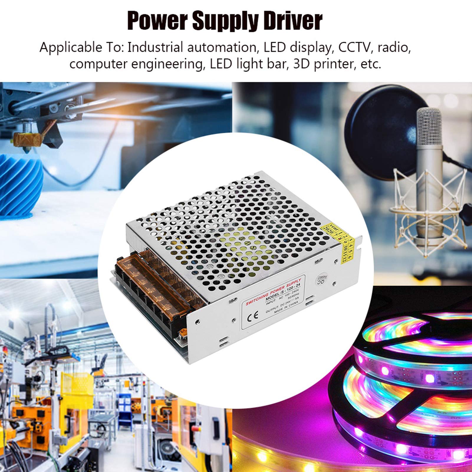 DC24V Output Switch Power Supply Driver Aluminum Alloy Voltage Converter LED Screen Strip Light 3 Dimensional Printer Power Supply Transformer(S‑120‑24(24V/5A/120W) AC100‑240V)
