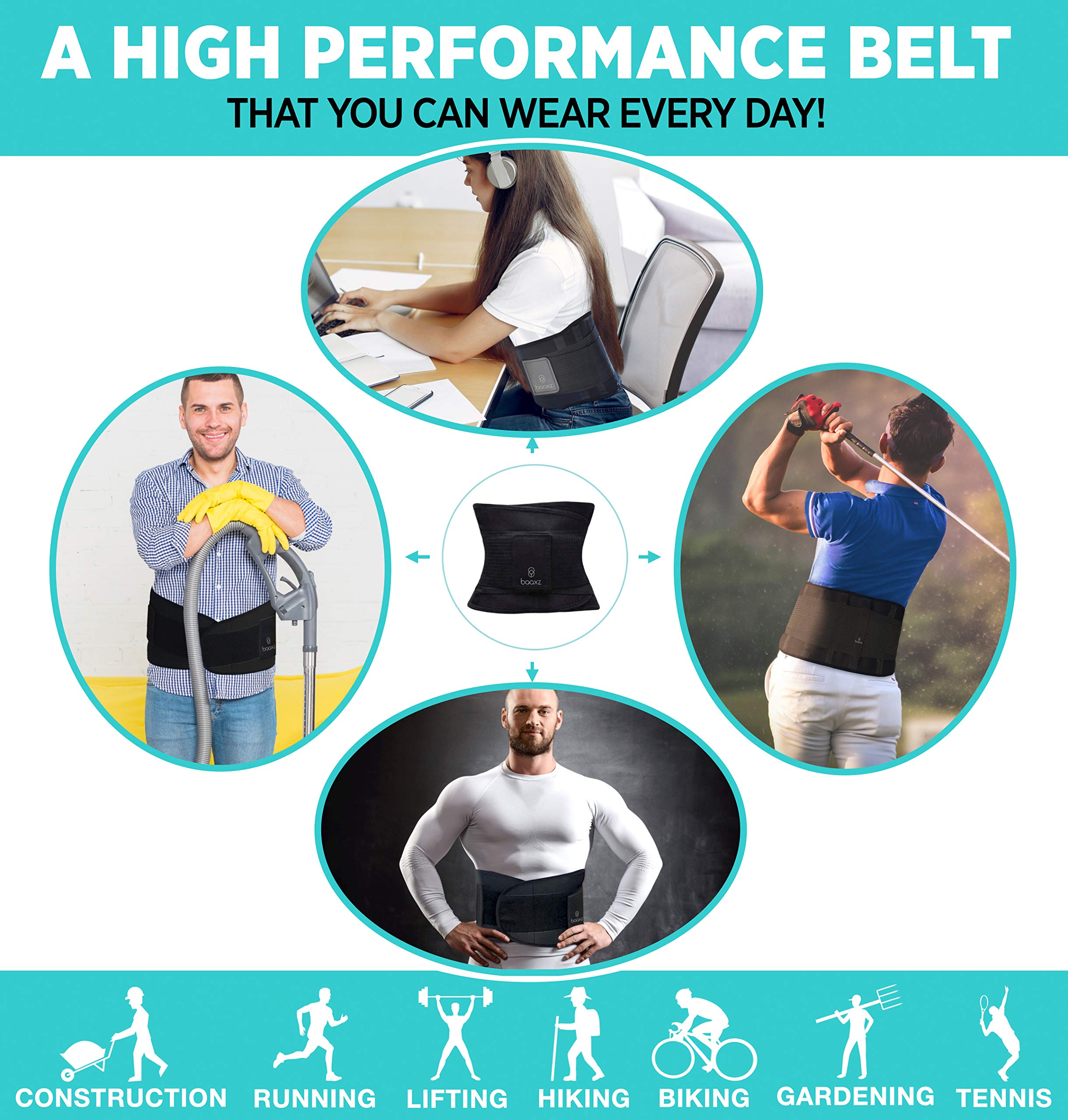 Baaxz Lower Back Brace Immediate Pain Relief from Back Pain, Hernia, Stiffness, Nerve Injury and more - Adjustable Compression - Interior Hot Cold Gel Pack Pocket - Lumbar Support Belt - Size 2XL