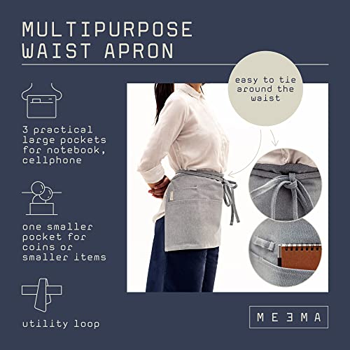 MEEMA Blue Half Apron with Pockets | Upcycled Denim and Cotton | Ideal for Restaurant Unisex Waitress Apron | 23X13 in, One Size Fits All