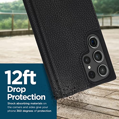 Case-Mate Samsung Galaxy S23 Ultra Case [6.8"] [12FT Drop Protection] [Wireless Charging] Black Leather Wallet Folio Phone Case for Samsung Galaxy S23 Ultra with ID & Credit Card Holder, Phone Stand