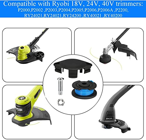 Eyoloty ACFHRL2 Polycarbonate Blades Head,AC14RL3A & AC80RL3 Spool Line Compatible with Ryobi 18V 24V 40V RY40210 RY40210A String Trimmers,with AC14HCA Cap Cover and Ryobi Trimmer Parts (18 Pack)