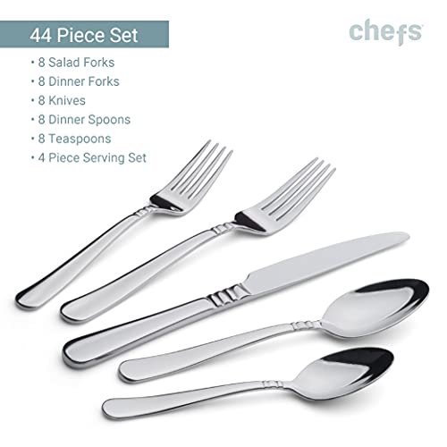 Chefs 18/10 Stainless Steel 44pc Flatware Set, Service for 8, Harlow