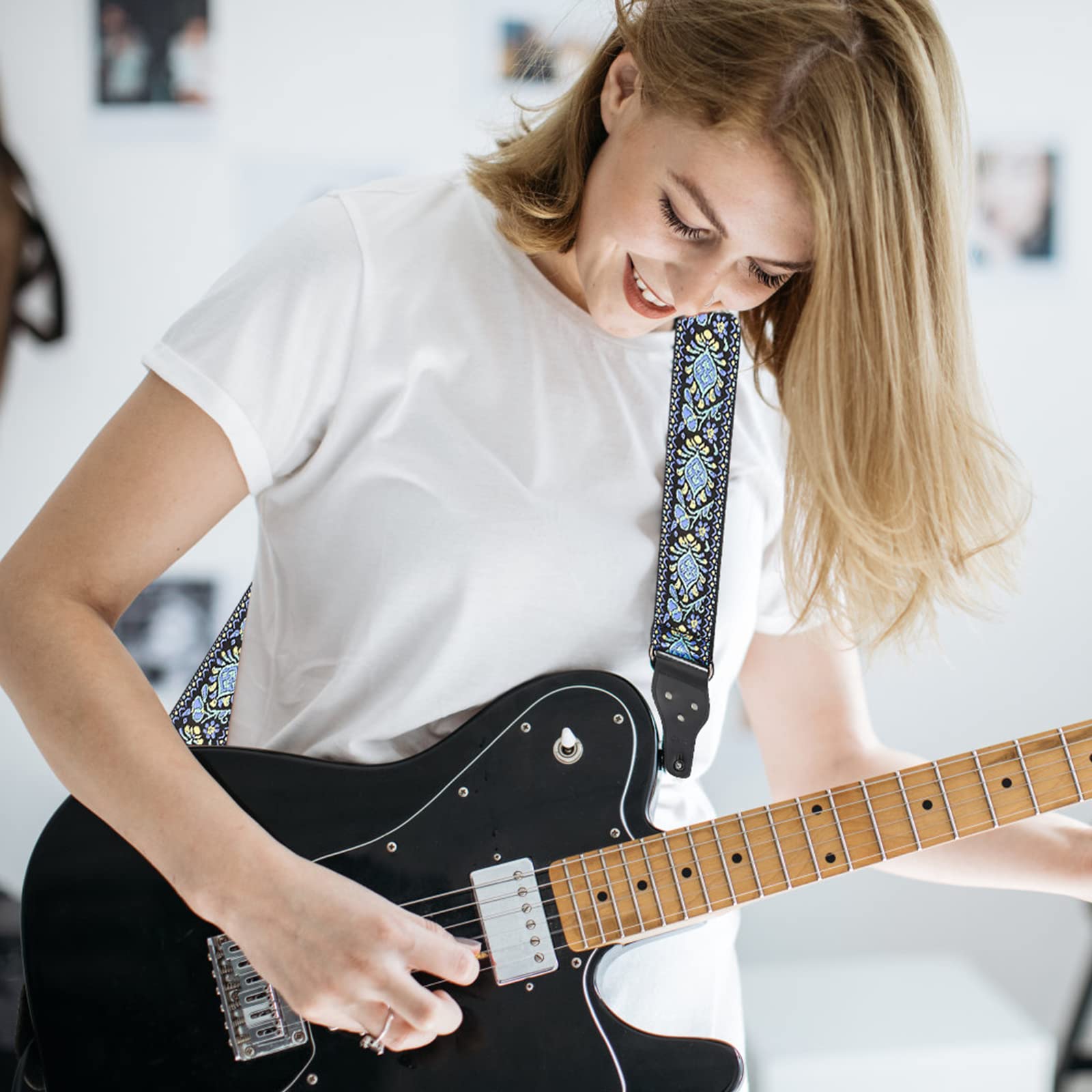 MYDAYTIN Acoustic Guitar Strap, Unisex Adult Guitar Straps, Vintage guitar strap with Jacquard Weave Embroidered Leather End