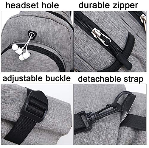 DOUBLE A IRON Sling Bag Crossbody Shoulder Multipurpose Casual Daypacks with Earphone Hole for Men Women - Gray