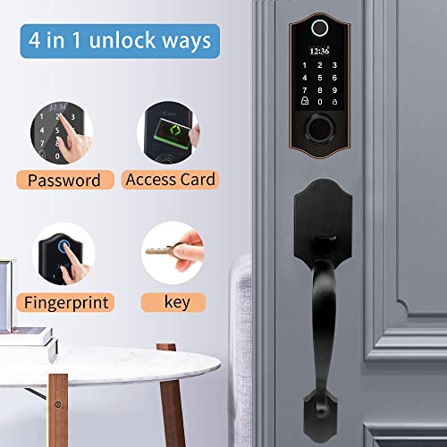 HARFO Fingerprint Door Lock, Keyless Entry Door Lock with Handles, Smart Door Lock, Front Door Lock Handle Sets, Electronic Keypad Deadbolt (Aged Bronze)