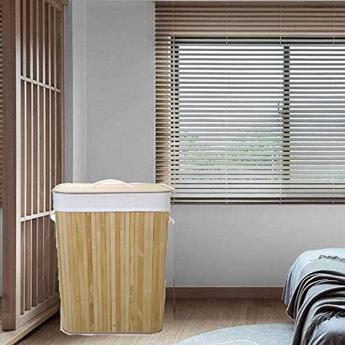 Clothes Laundry Hamper with 2 Removable Liner Bags,Handwoven Bamboo Laundry Basket with Easy Carry Handles