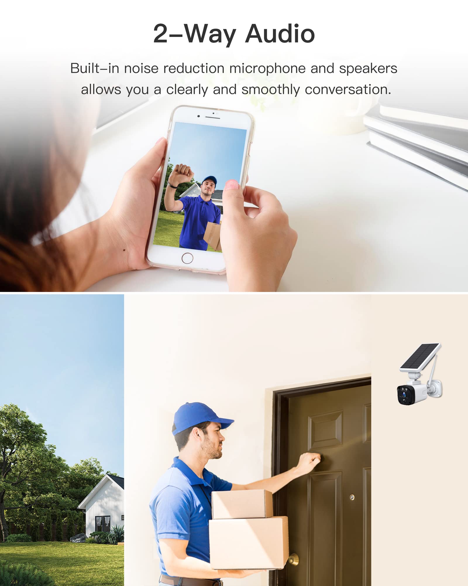 CAMBLINK 4MP Wireless Solar Security Camera System Outdoor WiFi 2 Pack, Solar Camera Outdoor Wireless with Base for Home Security, Night Vision PIR Motion Detection 2-Way Audio App Alert Waterproof