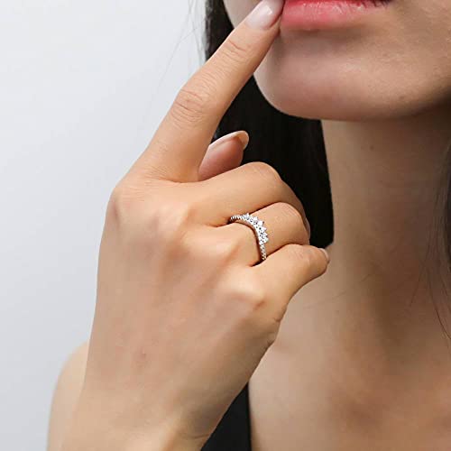 BERRICLE Sterling Silver Wishbone Wedding Rings Cubic Zirconia CZ Anniversary Curved Half Eternity Ring for Women, Rhodium Plated Size 6.5