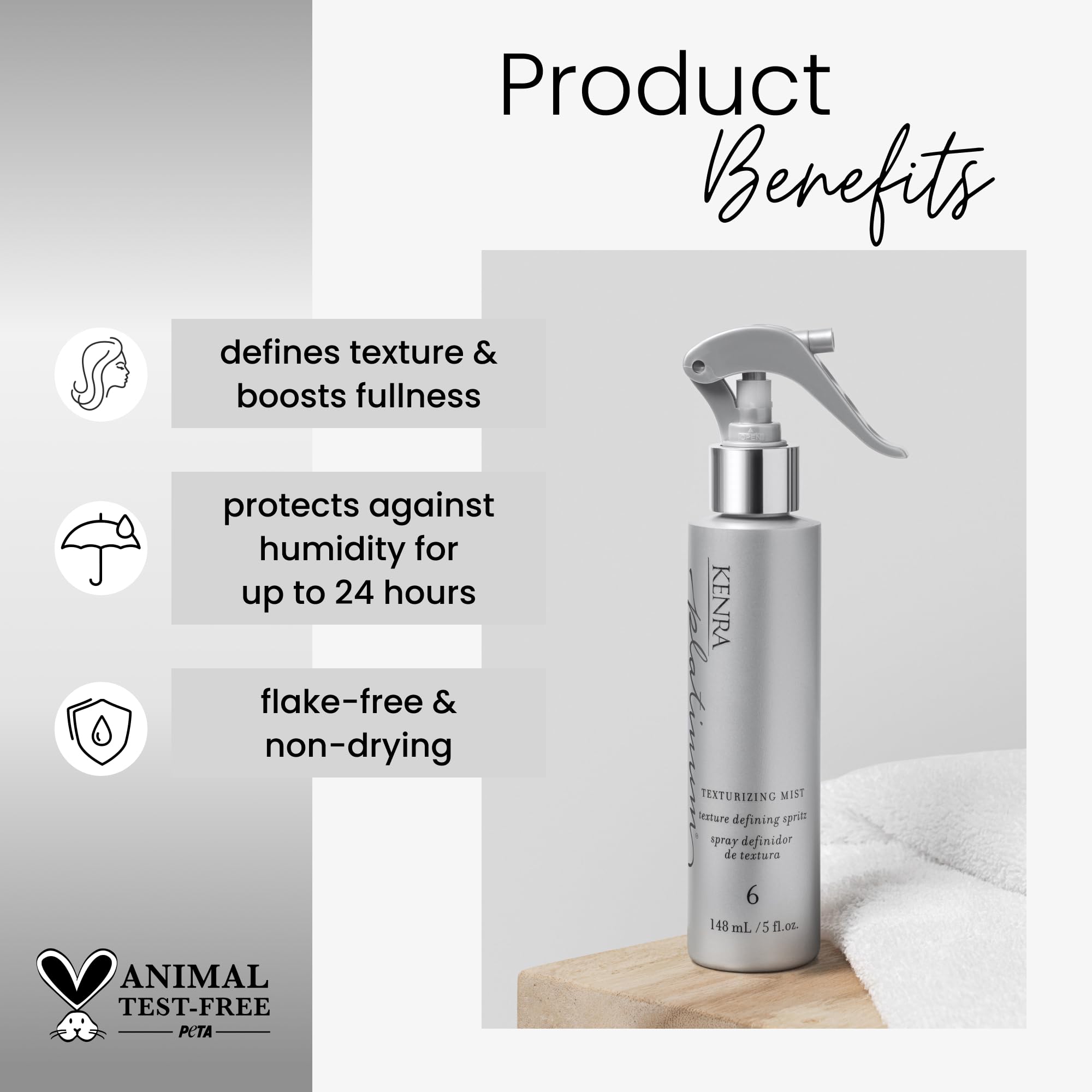Kenra Platinum Texturizing Mist 6 | Texture Defining Spray | Defines Texture & Boosts Fullness | Protects Against Humidity Up To 24 Hours | Flake-Free & Non-Drying | All Hair Types | 5.0 fl. oz