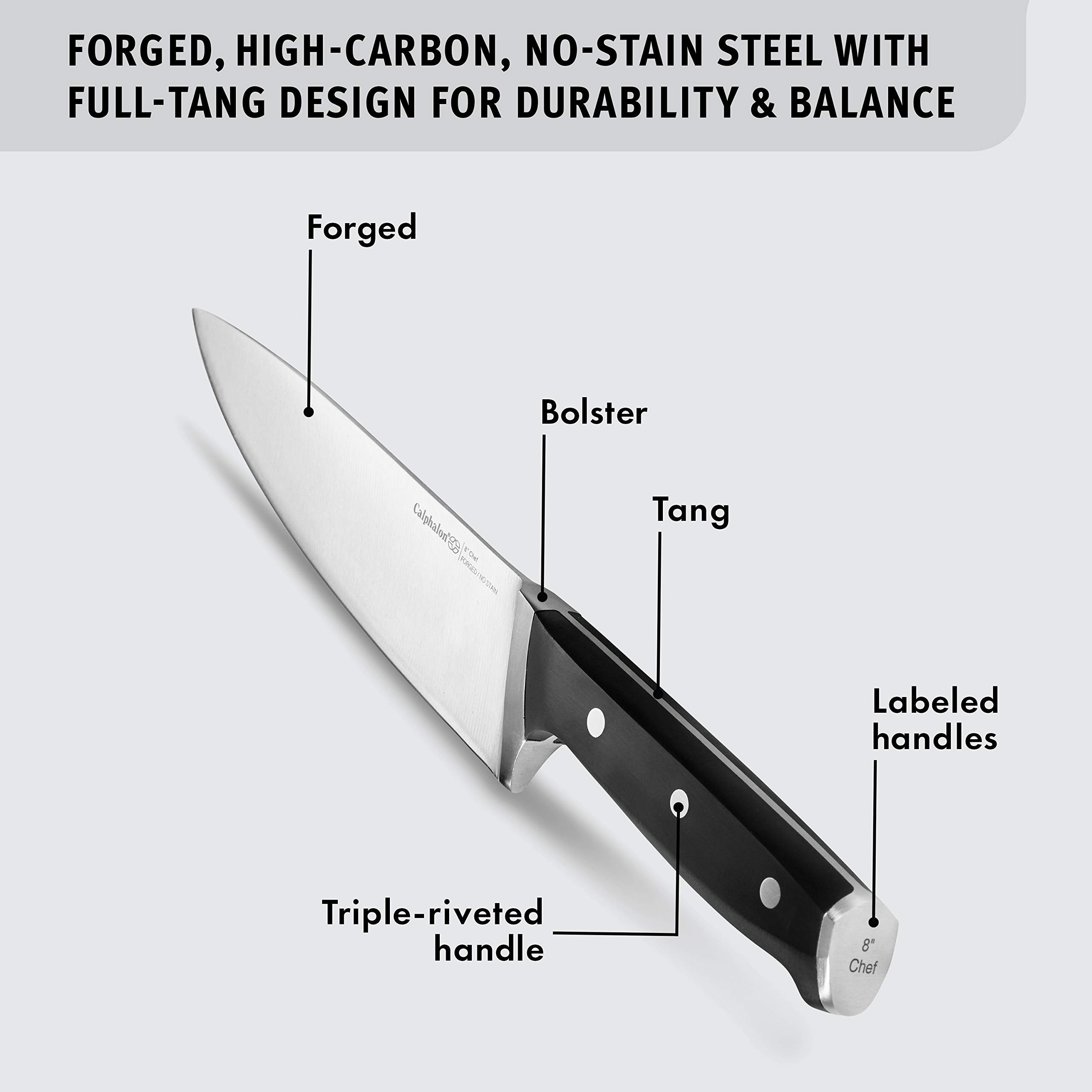 Calphalon Kitchen Knife Set with Self-Sharpening Block, 15-Piece Classic High Carbon Knives & 10-Piece Pots and Pans Set, Stainless Steel Kitchen Cookware, Silver
