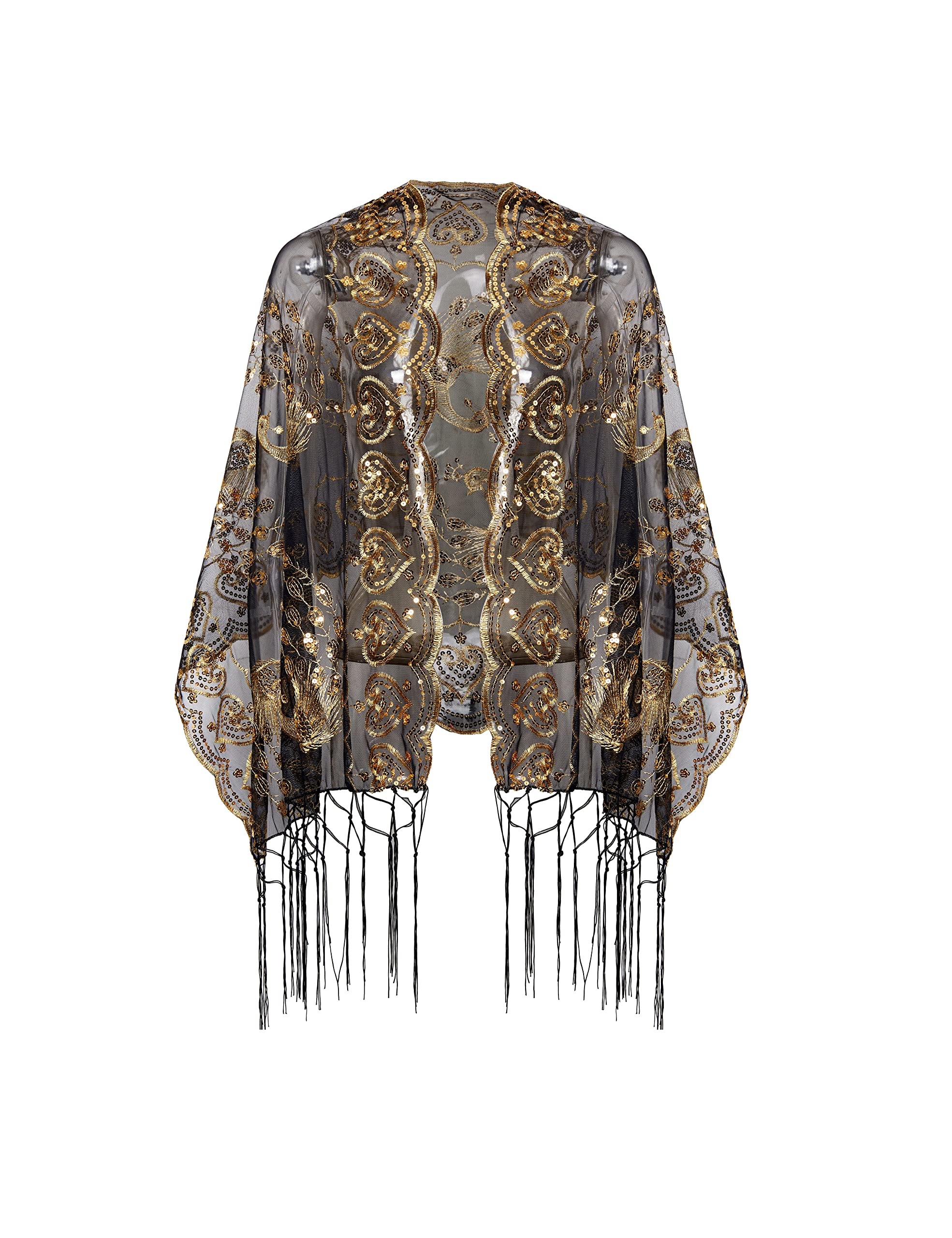BABEYOND 1920s Sequined Peacock Shawl Wraps Fringed Evening Cape Wedding Bridal Shawl Scarf for Evening Dresses Party