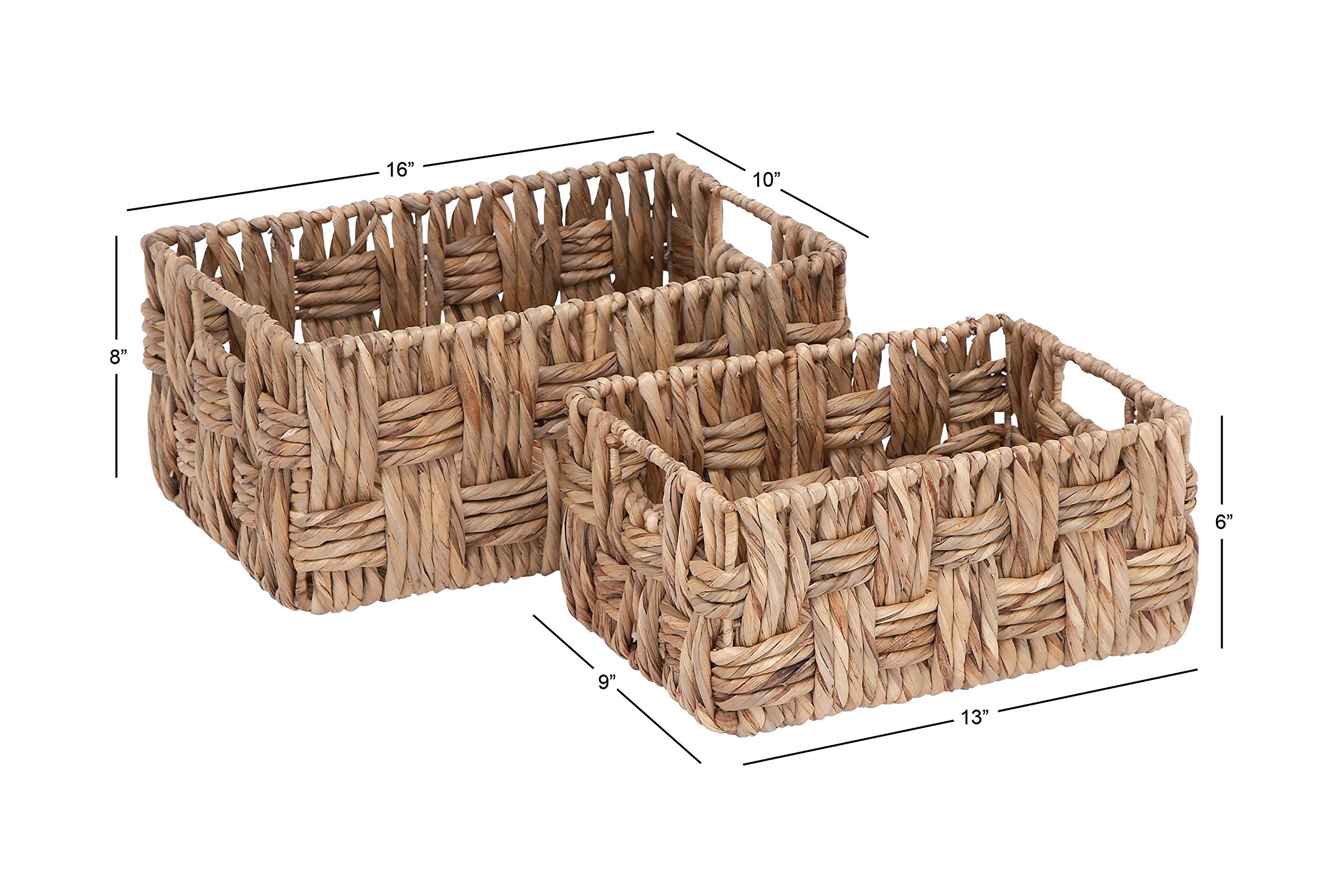 Deco 79 Jute Rope Handmade Decorative and Functional Storage Basket Woven Rectangular Basket Organizer with Slit Handles, Set of 2 Basket for Storage 16", 13"W, Brown