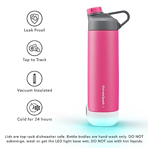 Hidrate Spark TAP Smart Water Bottle β Insulated Stainless Steel β Tap Phone to Track Water Intake, LED Glow Reminder When You Need to Drink β Chug Lid, 20 oz, Fruit Punch