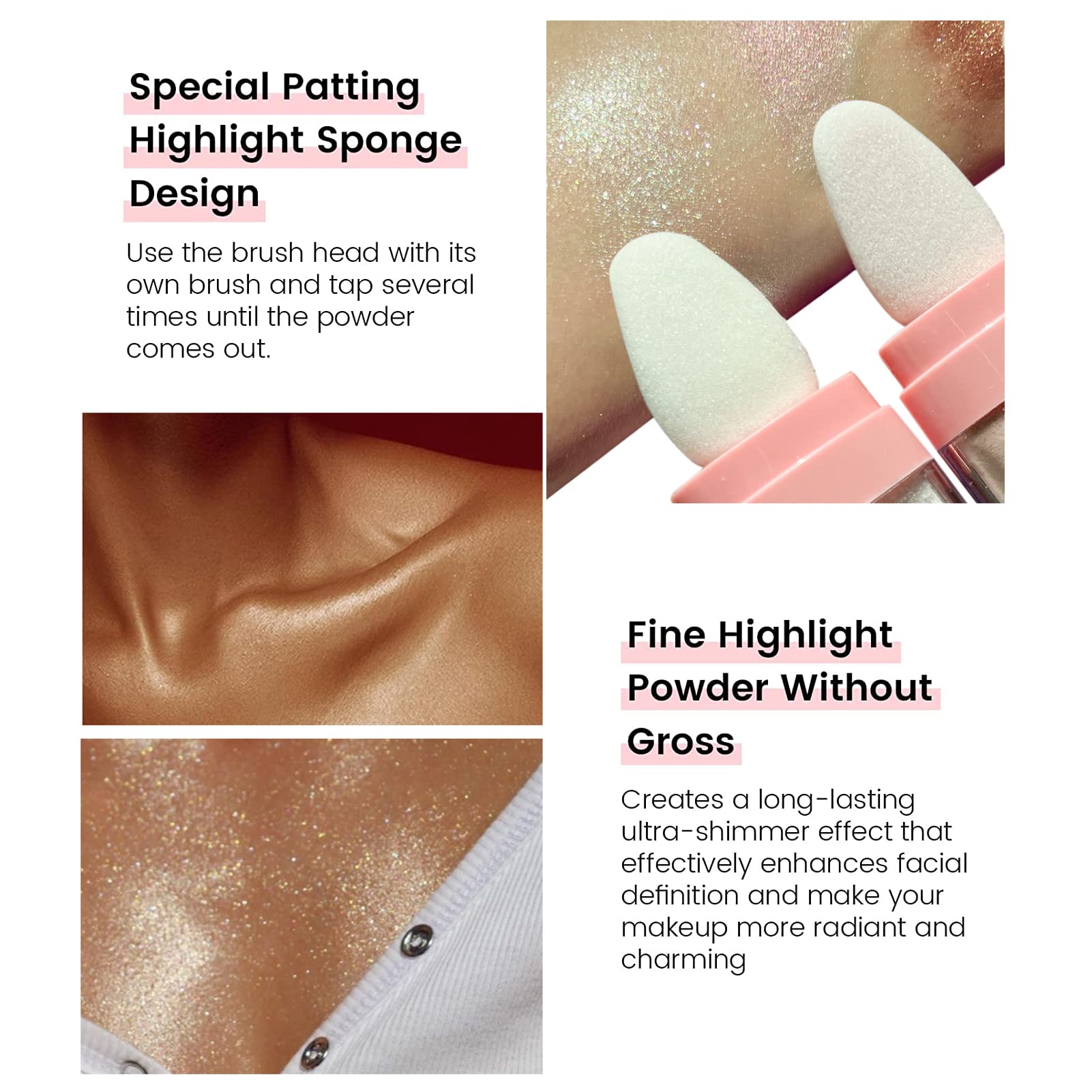 BeeYoYe 3 Color Glitter Powder Highlighter Makeup,Body Brightens the Natural Three-Dimensional Face Blusher Patting Glitter Powder Highlighter Makeup (01# 02#03#)