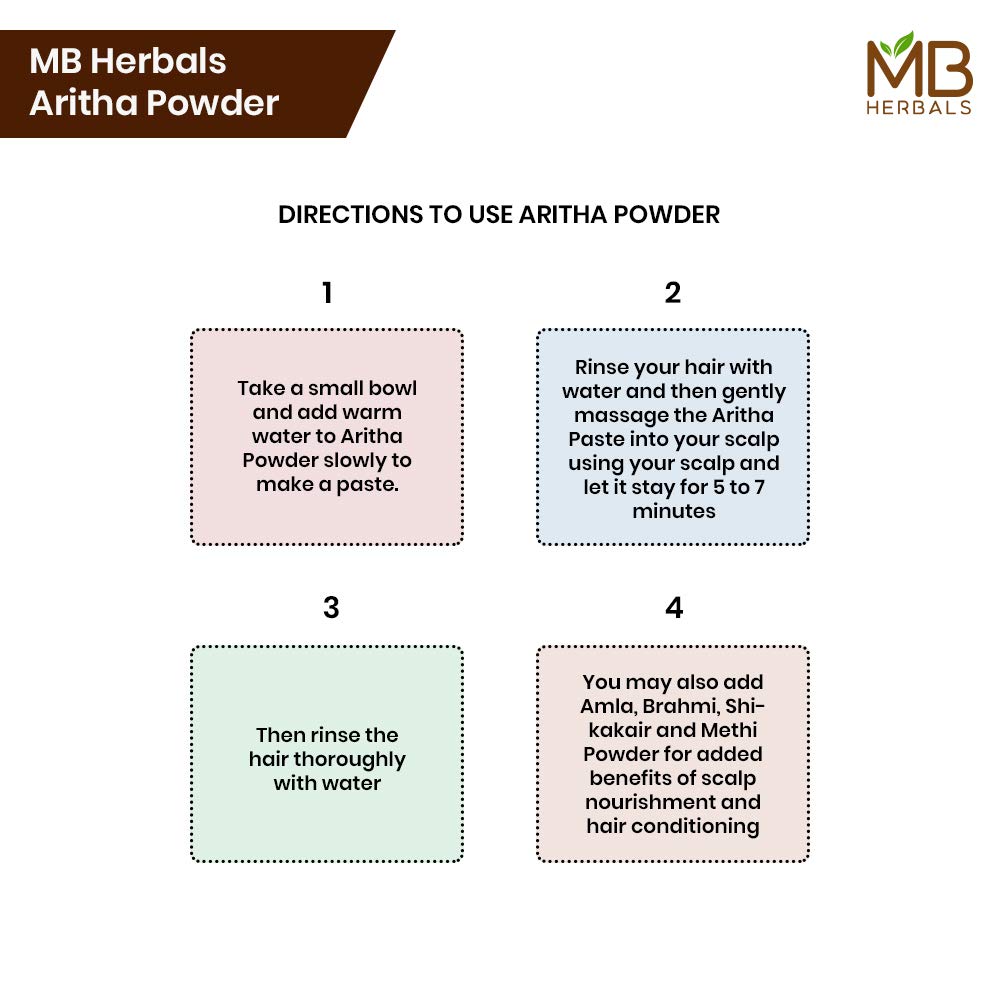 MB Herbals Aritha Powder 8 oz | 227G | 100% Pure & Organically Grown (Wild-crafted) Soap Nut Powder | Natural Hair Shampoo & Conditioner | Sapindus mukorossi
