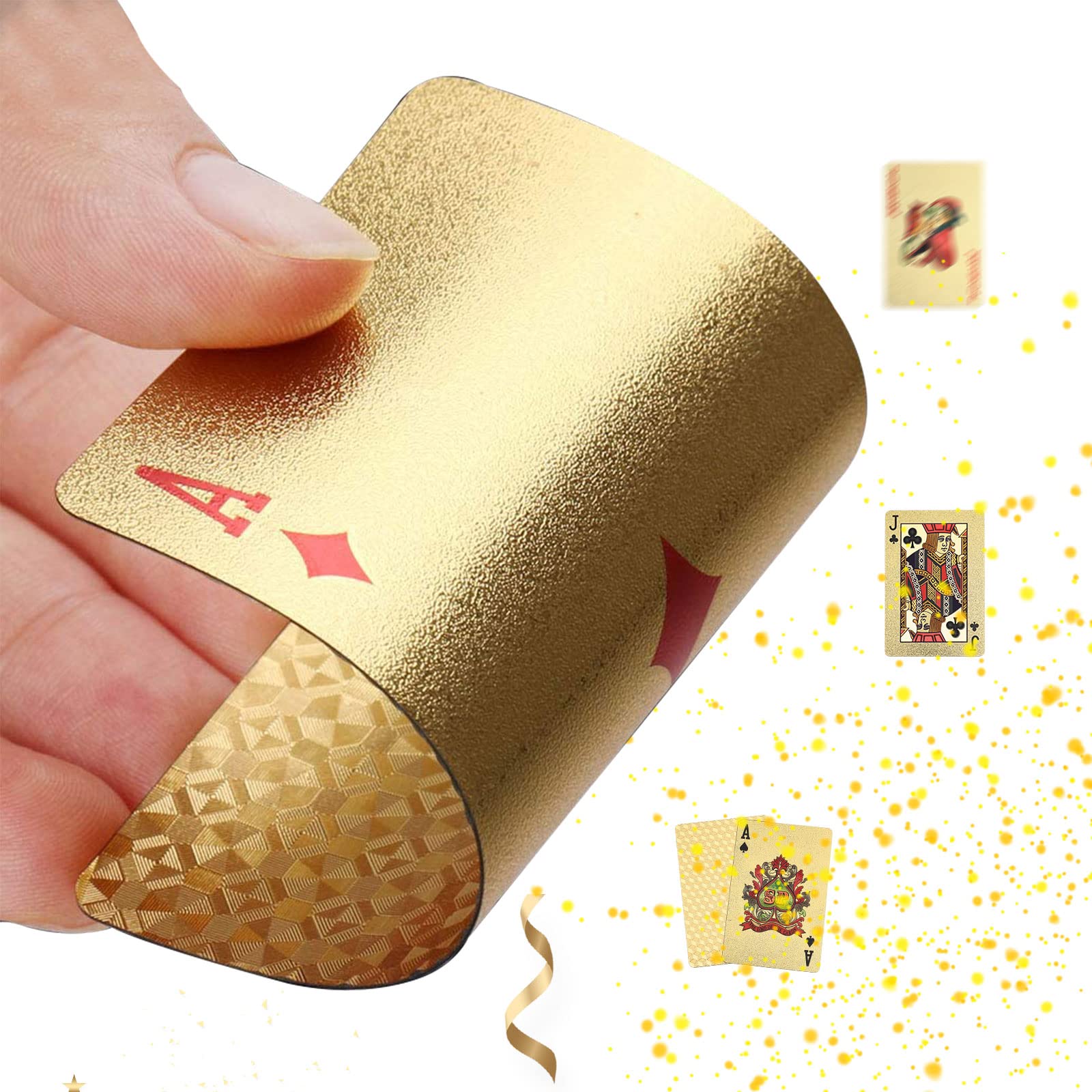 Joyoldelf 2 Decks of Playing Cards, 24K Foil Waterproof Playing Cards & Flexible Poker Cards with Box - Classic Magic Tricks Tool for Party, Game and Cardistry, 1 Gold + 1 Silver