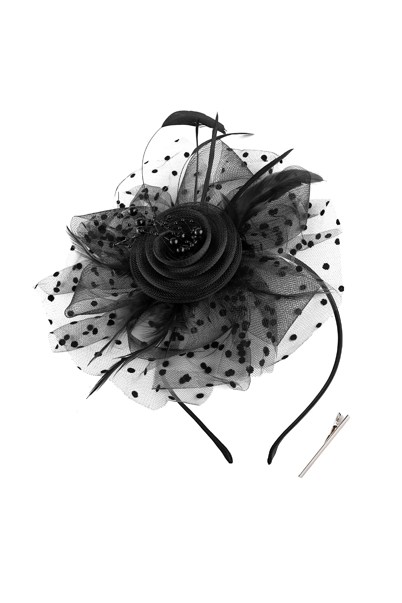 BABEYOND Fascinator Hats for Women Tea Party Kentucky Headband Derby Wedding Flower Feathers Hair Clip Black