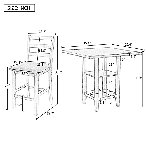 Merax 5 Piece Counter Height Dining Table Set with 4 Chairs for Small Space Kitchen Dining Table with Shelf for Storage Farmhouse Dining Set