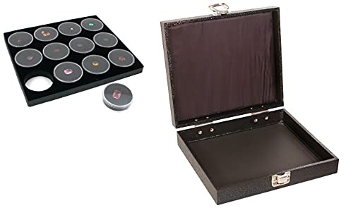 Black Square Jewelry Case (Single Metal Latch) w/ 1 Tray Insert (Black Foam 12 Gem Jar Insert)