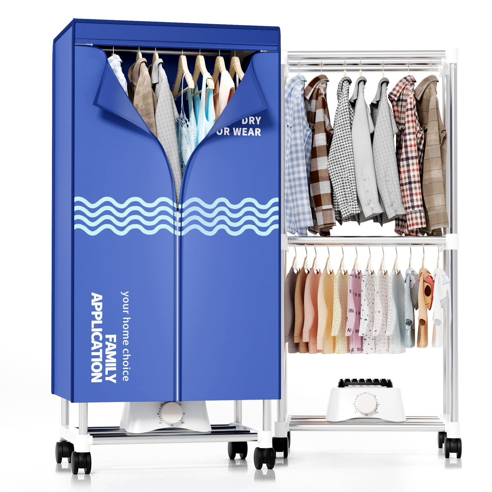 Clothes Dryer, Portable Drying Machine with Timer, 60inch Laundry Drying Wardrobe with Large Capacity, Electric Dryer/Rack for Home | Appartments (Blue SF1)