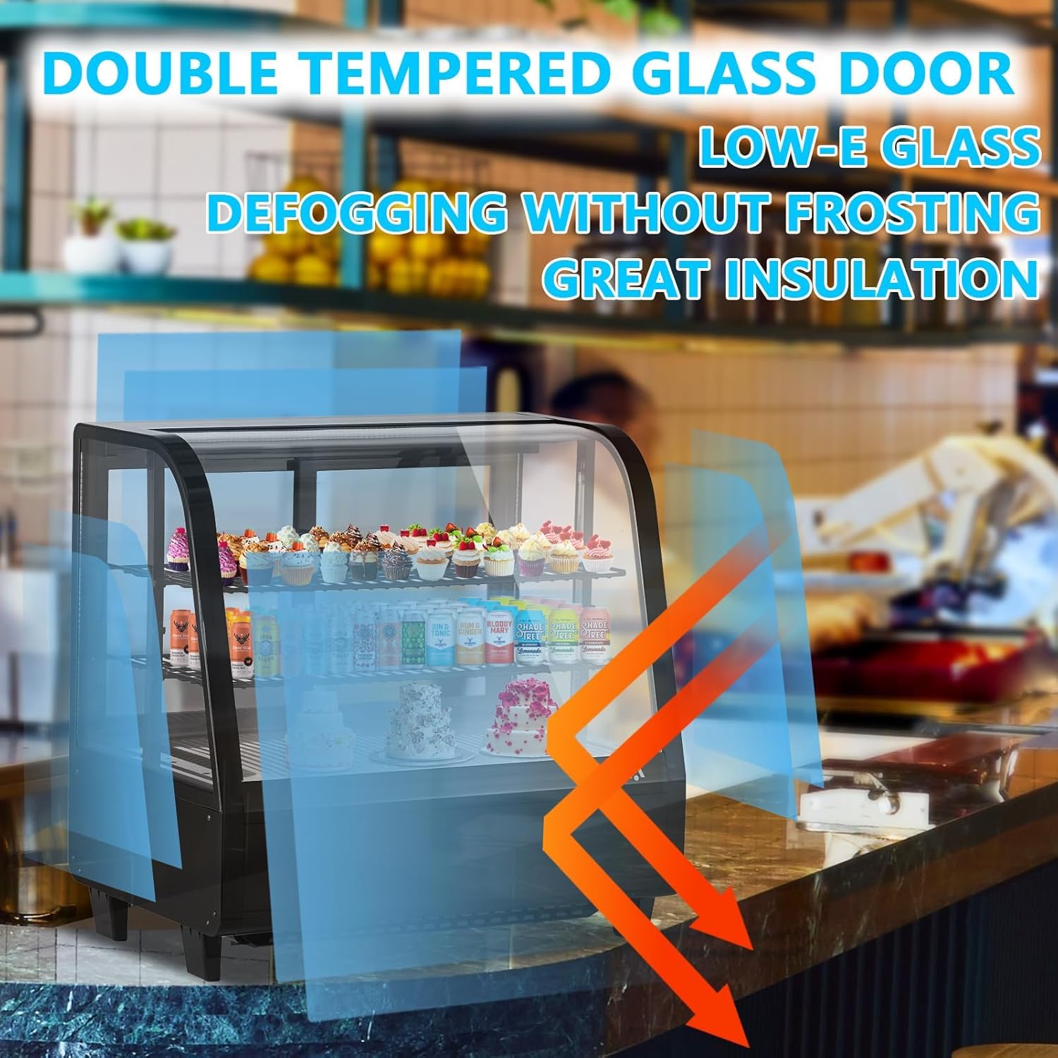 Commercial Fridge Display Refrigerator, 3.6 Cu.Ft./100L Commercial Cake Display Refrigerator, Countertop Refrigerator Display Case with Tempered Glass Door, 2 LED Light and 2 Adjustable Shelves, Black