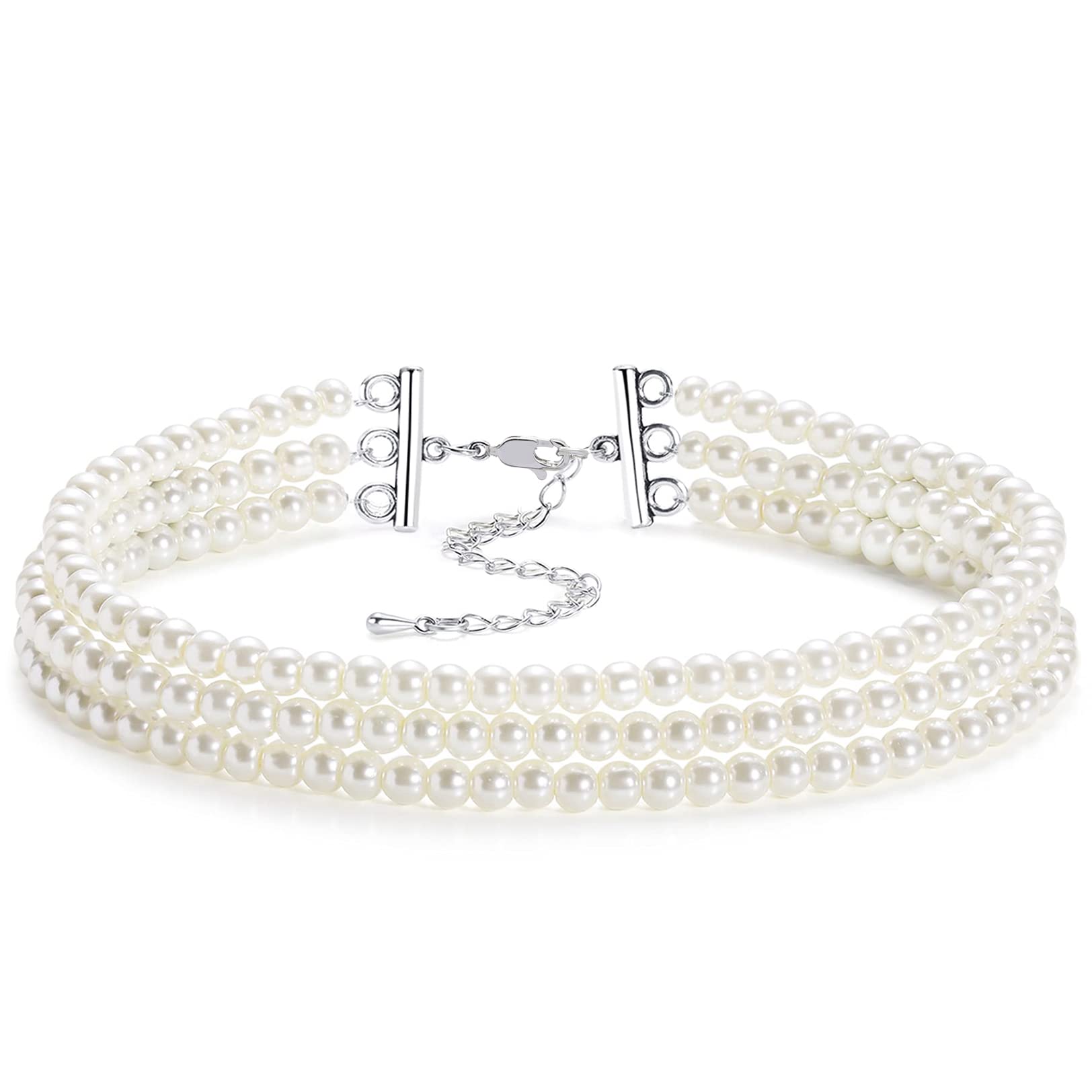 BABEYOND Round Imitation Pearl Choker Necklace Multi Strands Choker 20s Flapper Necklace Accessories for Gatsby Themed Party