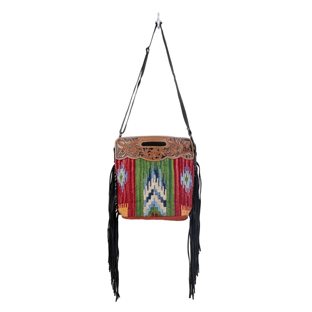 Myra Bag Jardin Hand-Tooled Bag Upcycled Cotton & Leather S-3057