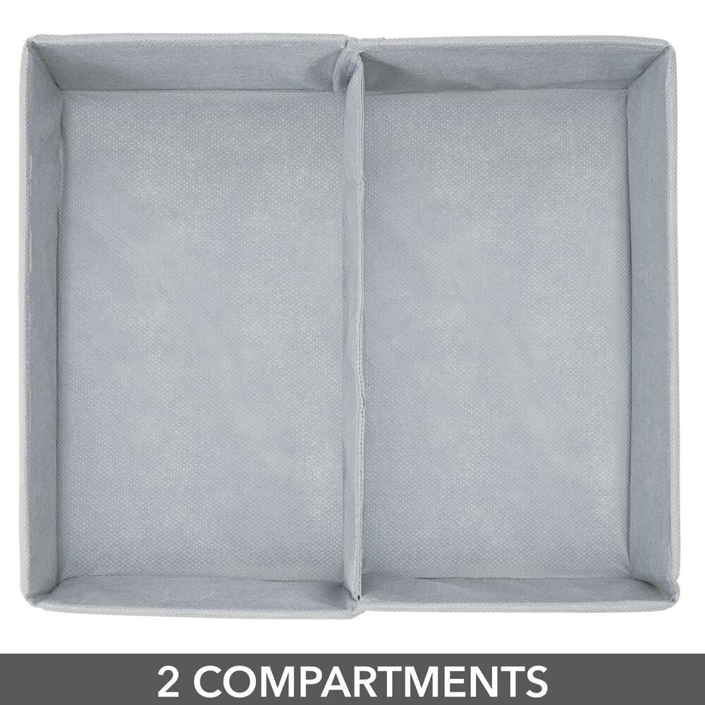 mDesign Soft Fabric Dresser Drawer and Closet Storage Organizer Bin for Child/Kids Room, Nursery, Playroom - Divided 2 Section Tray - Textured Print, 2 Pack - Gray