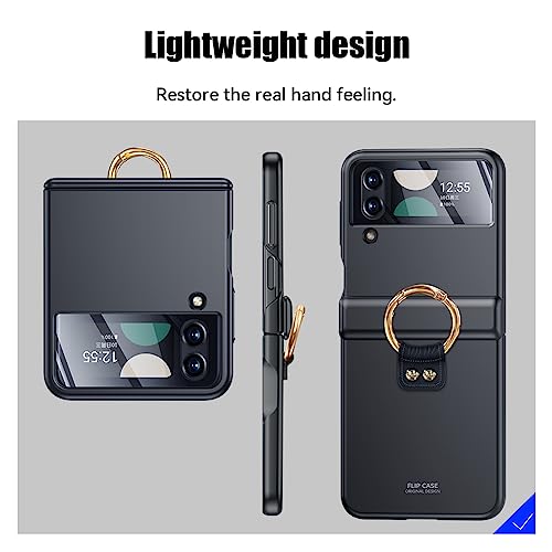 LEIAU for Samsung Galaxy Z-Flip-4 Case: Upgrade [Full Cover Hinge Protection] Slim Phone Case with Metal Ring Screen Protection Wireless Charging for Galaxy Z Flip 4 5G(2022) Black