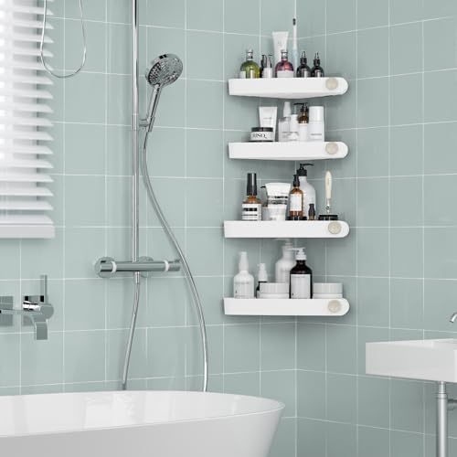 Sotfamily Corner Shower Caddy, 4 Pack Adhesive Corner Shower Shelves for inside Shower, Plastic Shower Organizer for Bathroom Storage, White