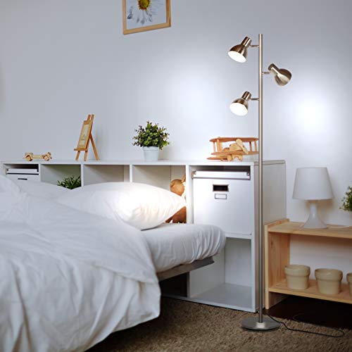 Brightech Ethan Floor Lamp, Dimmable Standing Lamp for Bedroom Reading, Great Living Room Décor, Modern LED Lamp for Living Rooms, Tall Tree Lamp for Offices - Nickel