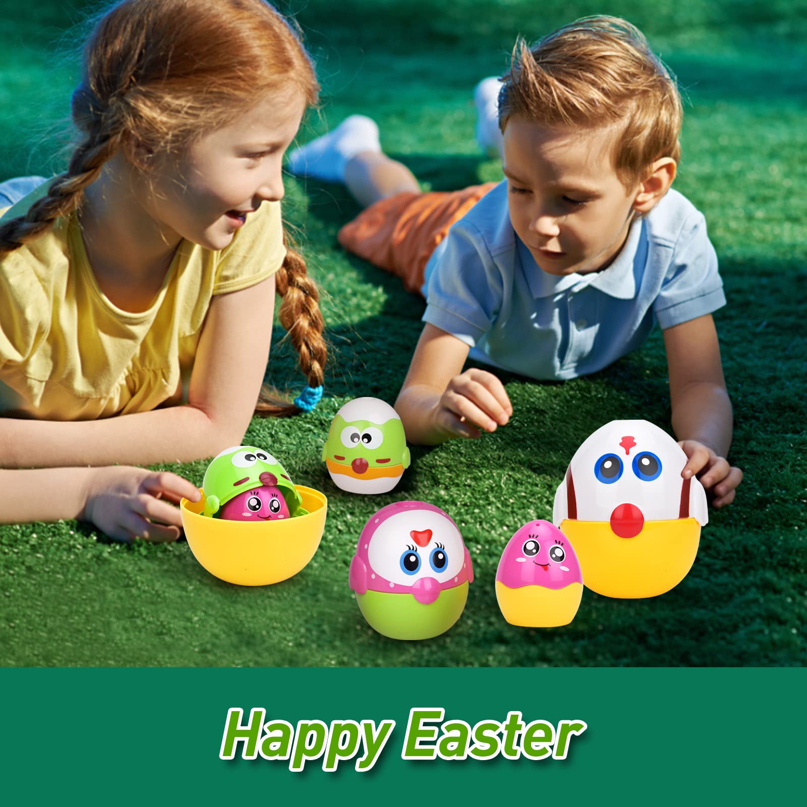 Easter Basket Stuffers Babies, Nesting Easter Eggs Toy Baby Easter Basket Suffers 1 Year Old, Baskets Stacking Toy for Kids,8 Pcs Matching Game for Age 1 2 3 Years Old, Easter Gifts for Toddler Boys