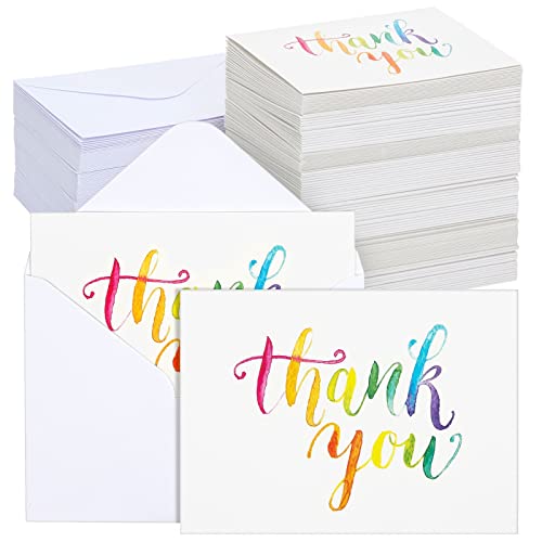 Sustainable Greetings 120-Pack Rainbow Thank You Cards with Envelopes, Bulk Colorful Thank You Note Set, Blank Inside for Business, Wedding, Graduation, Bridal and Baby Shower (4x5 in)