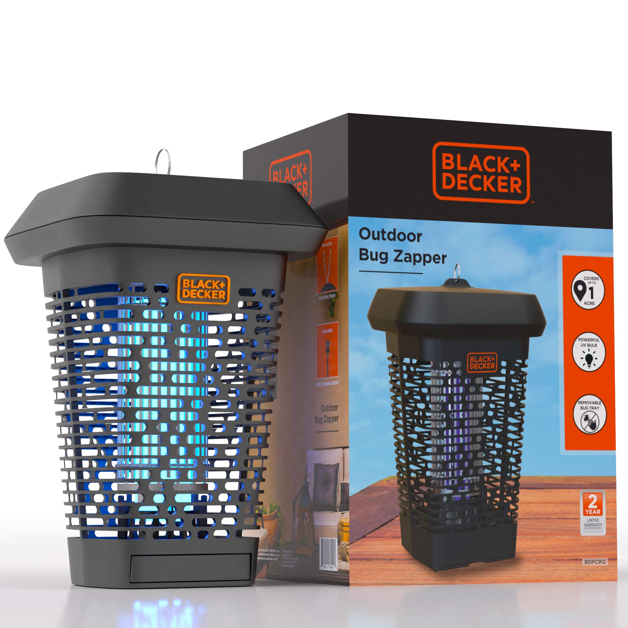 BLACK+DECKER Bug Zapper, Electric UV Insect Catcher & Killer for Flies, Mosquitoes, Gnats & Other Small to Large Flying Pests, 1 Acre Outdoor Coverage for Home, Deck, Garden, Patio, Camping & More