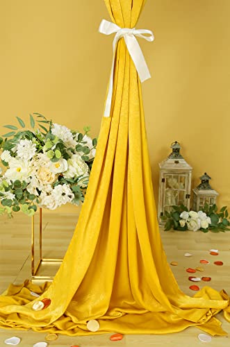 Cytdkve 2 Panels 4.8 Feet x 10 Feet Gold Velvet-Like Wedding Backdrop Curtain Drapes, Silky Soft Window Curtains Panels for Wedding Ceremony Birthday Party Decorations