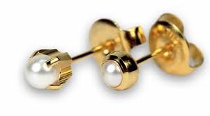 Studex NEW 24 ct. Gold Plated White Bezel Pearl Personal Piercer 2 mm Ear Piercing Earrings System 75