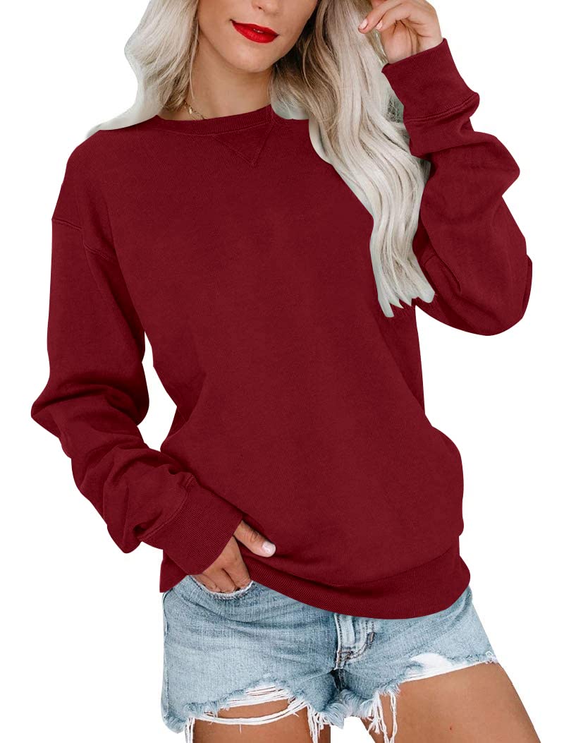 BeadChica Womens Casual Crewneck Sweatshirt Long Sleeve Tops Cute Pullover Loose Fit-Solid-L
