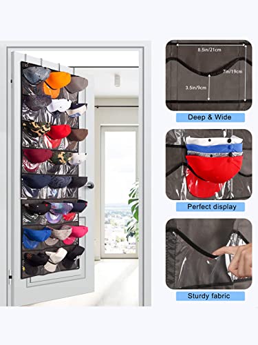 GOJUSO Hat Rack Wall Mount and 10 Adhesive Hat Hooks for Wall Over The Door with 4 Metal Hooks /4 Adhesive Hooks