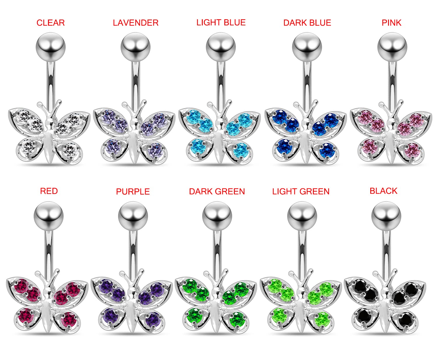 AtoZ Piercing Lavender Gemstone Fancy Butterfly 925 Sterling Silver with Stainless Steel Belly Button Rings
