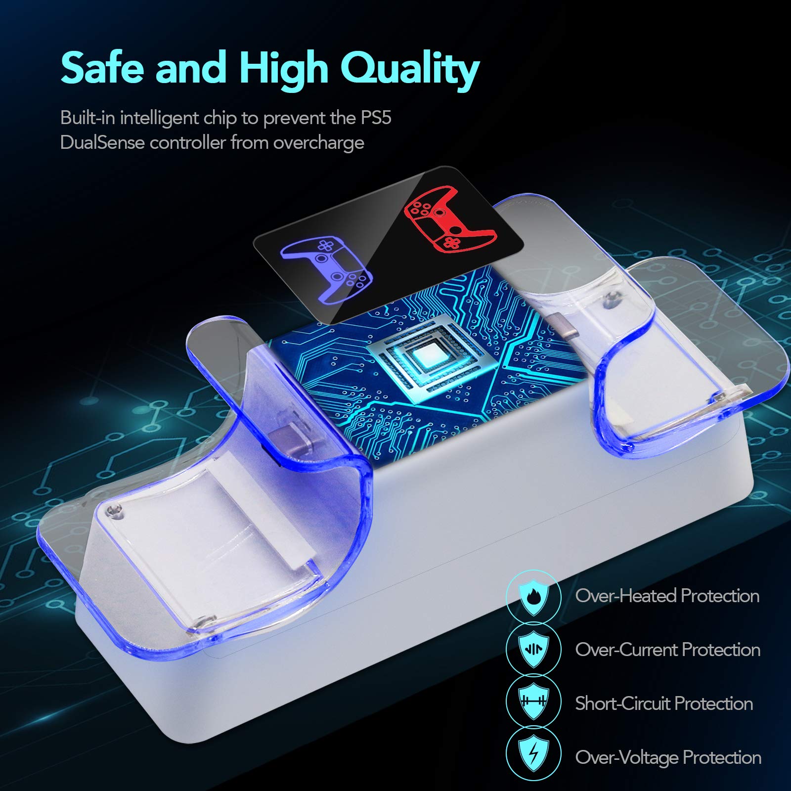 ASRANT Asrant 2021 Newest Ps5 Controller Charger Station, Dual Sense Ps5 Charging Dock with LED Indicator for Sony Dual Playstation 5 Controller, Safety Chip Protection, Dual USB Type C Fast Charging