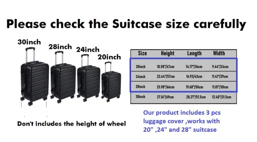 FABULWAY 3PCS Clear PVC Suitcase Cover Protectors Transparent Luggage Cover Waterproof Wheeled Suitcase Dust Cover Dustproof Travel Luggage Sleeve Protector 20"+24"+28"(3PCS)