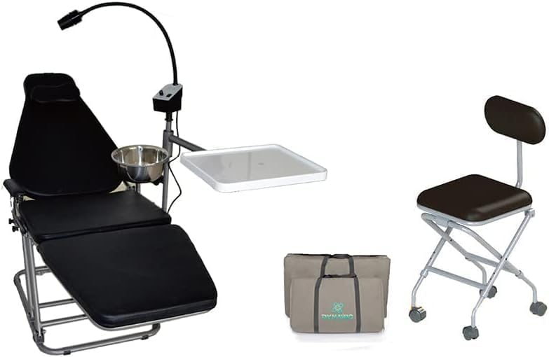 Castanai USA Dynamic PU Leather Height Adjustable Portable Black Chair with Doctor's Chair with LED Exam Light with Tray with Nylon Bag