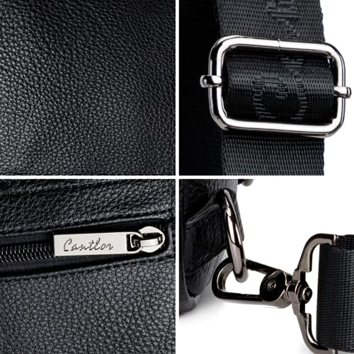 CANTLOR Small Leather Sling Bag Backpack for Men Crossbody Bag Fanny Pack Casual Hiking Travel Daypack