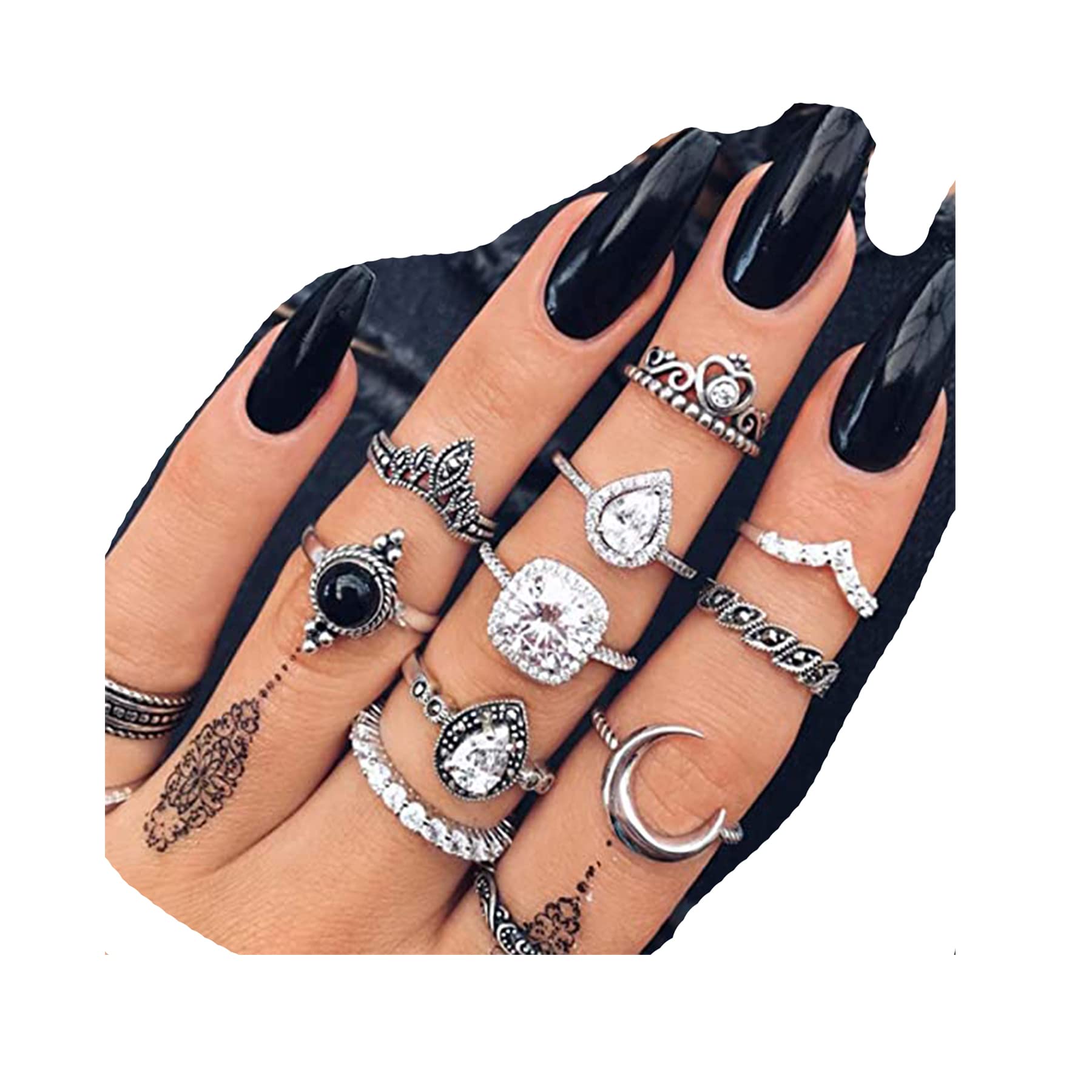 BERYUAN Rings Black Rings Goth Rings for Women Rings Womens Rings Cute Rings Stackable Rings Set(12Pcs(Rings Size 3.5,4,5,5.5,6,6.5)