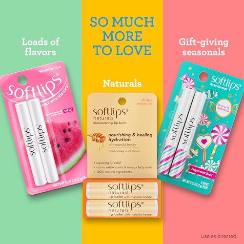 Softlips Daily Lip Moisturizer For Very Dry Lips, Vanilla Flavored Lip Balm, SPF 20, Hydrates, Soothes & Prevents Dry, Chapped Lips, Smooth Glide Formula, Dermatologist Tested, Pack of 2 Chap Sticks