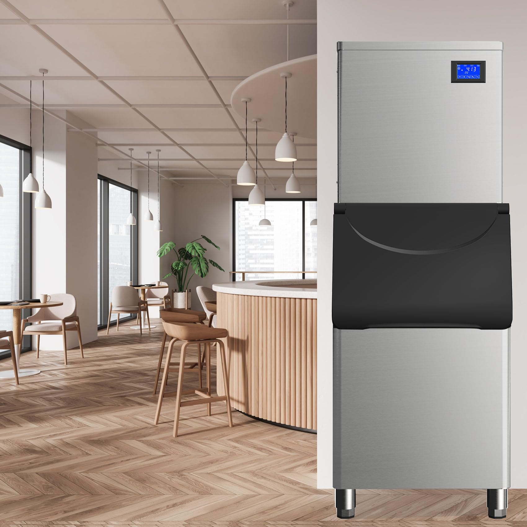 Commercial Ice Maker 400Lbs/24H Commercial Ice Machine with 400LBS Large Storage Bin for Business Cafe Bar 3-Year-Warranty (400Lbs/24H)
