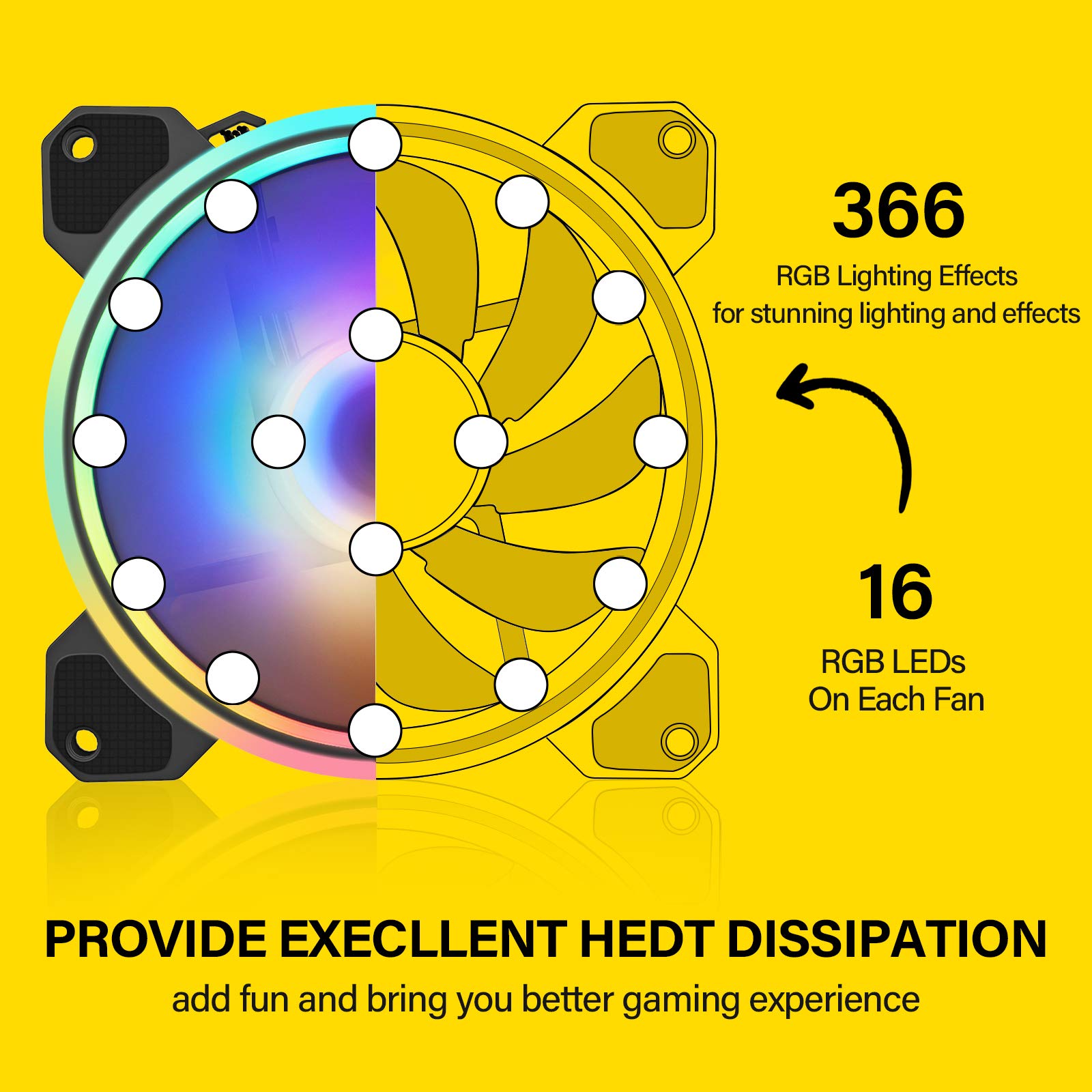 Case Fan 3 Pack Magic Moon Series, High Performance Cooling PC Fans - RGB Case Fans with Hydraulic Bearing - Low Noise Computer Fans for PC Case…