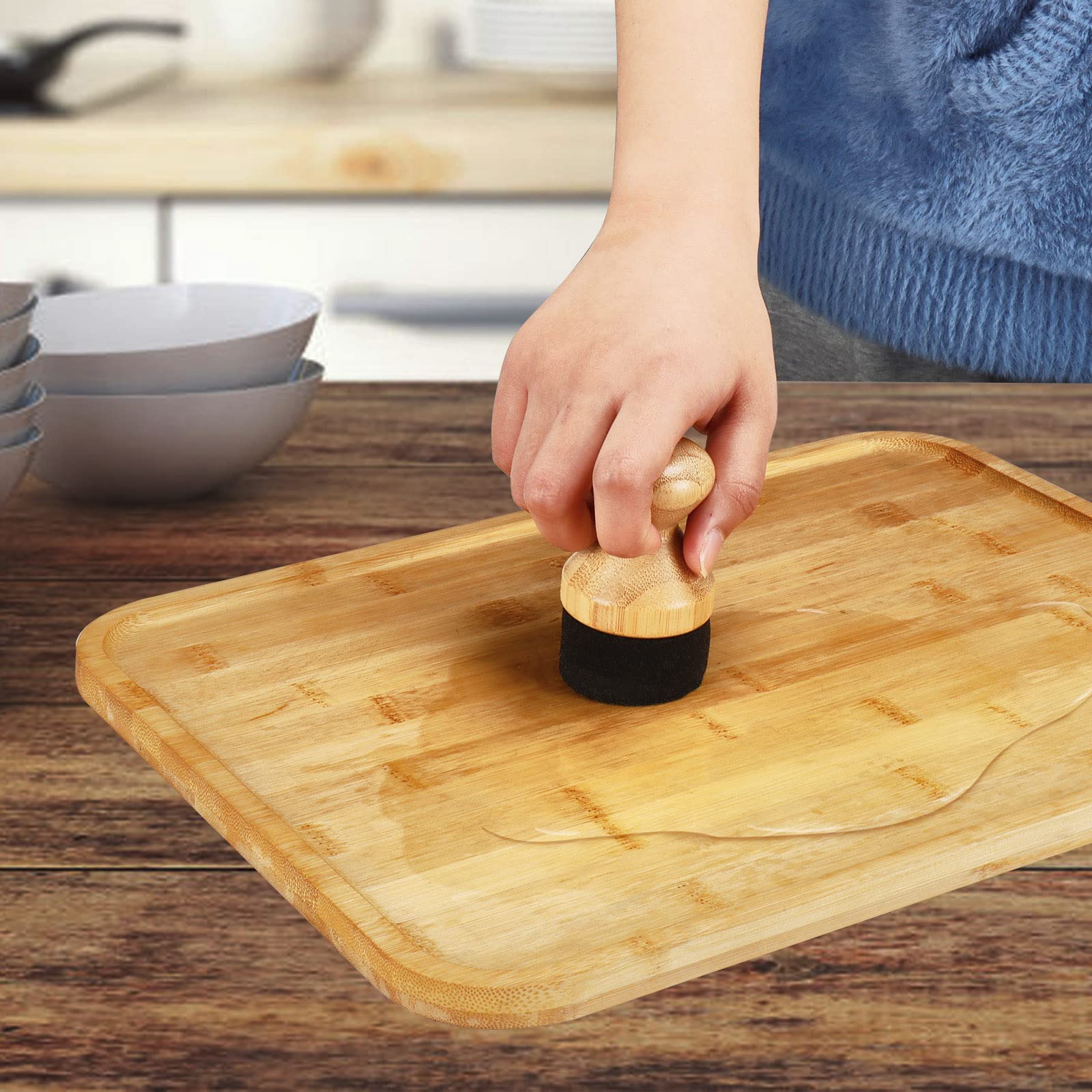 DEBETOOL 2Pack Cutting Board Oil Wax Applicator for Food Grade Mineral Oil Board - Natural Bamboo Applicator for Cutting Boards,Wooden Spatula,Spoon and Other Utensils