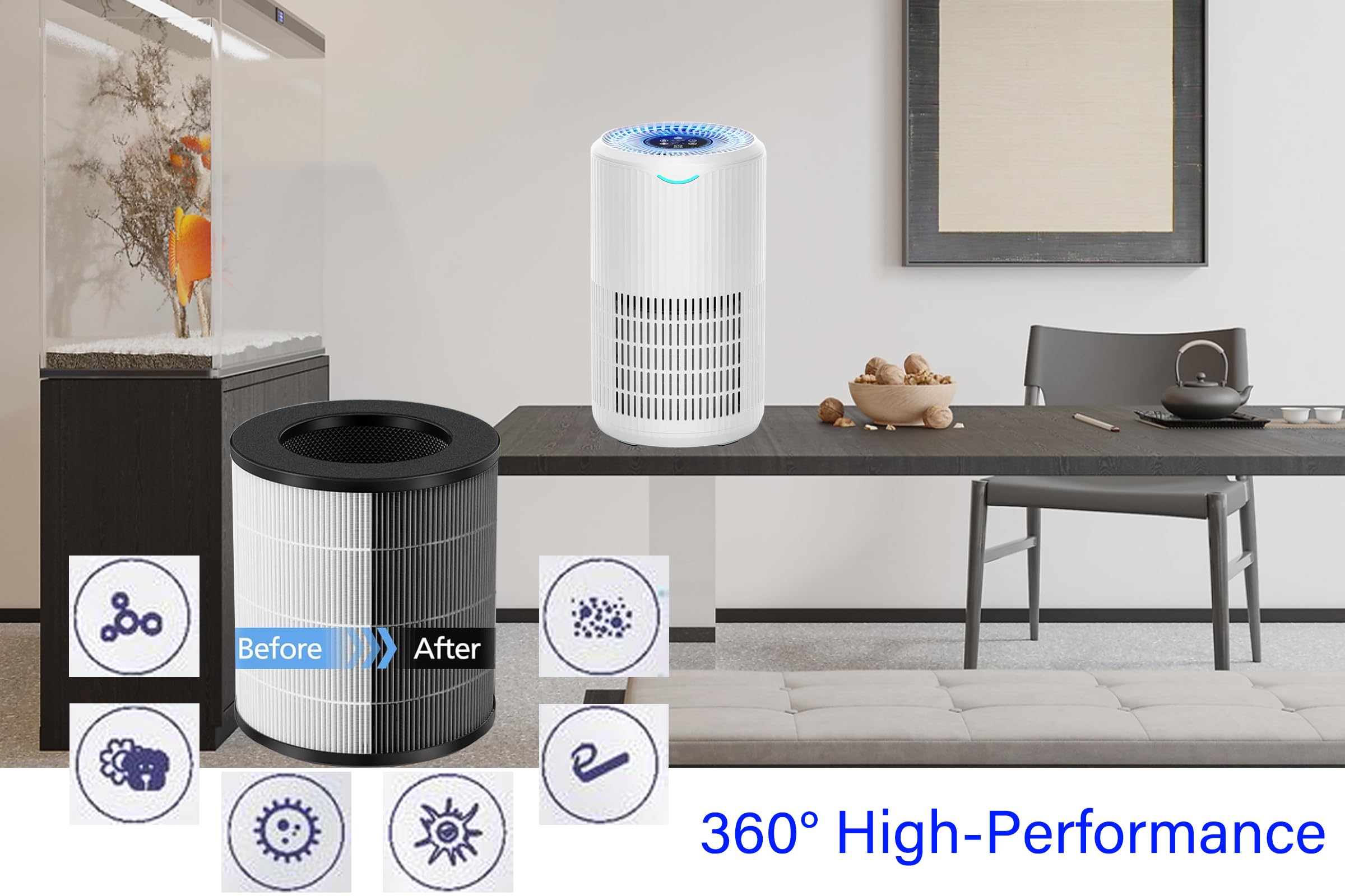 D09 Replacement Filter Compatible with Tailulu D09 Air Purifier, 3 IN 1, H13 True HEPA filter & High efficiency activated carbon & Pre-Filter, 2 Pack