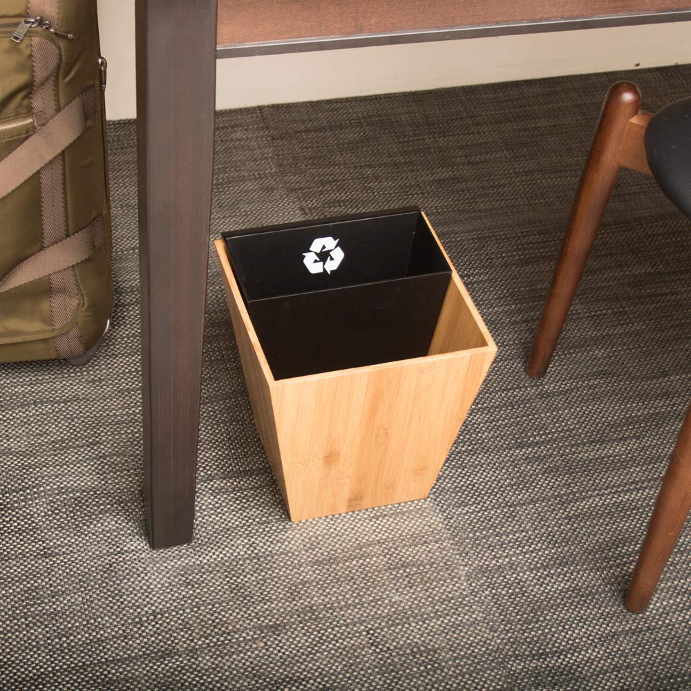 Dual Divided Trash Can with Removable Inner Bin for Separating Trash from Recycling. Great for Home Offices, Desks, Work from Home - Crafted from Eco-Friendly Bamboo